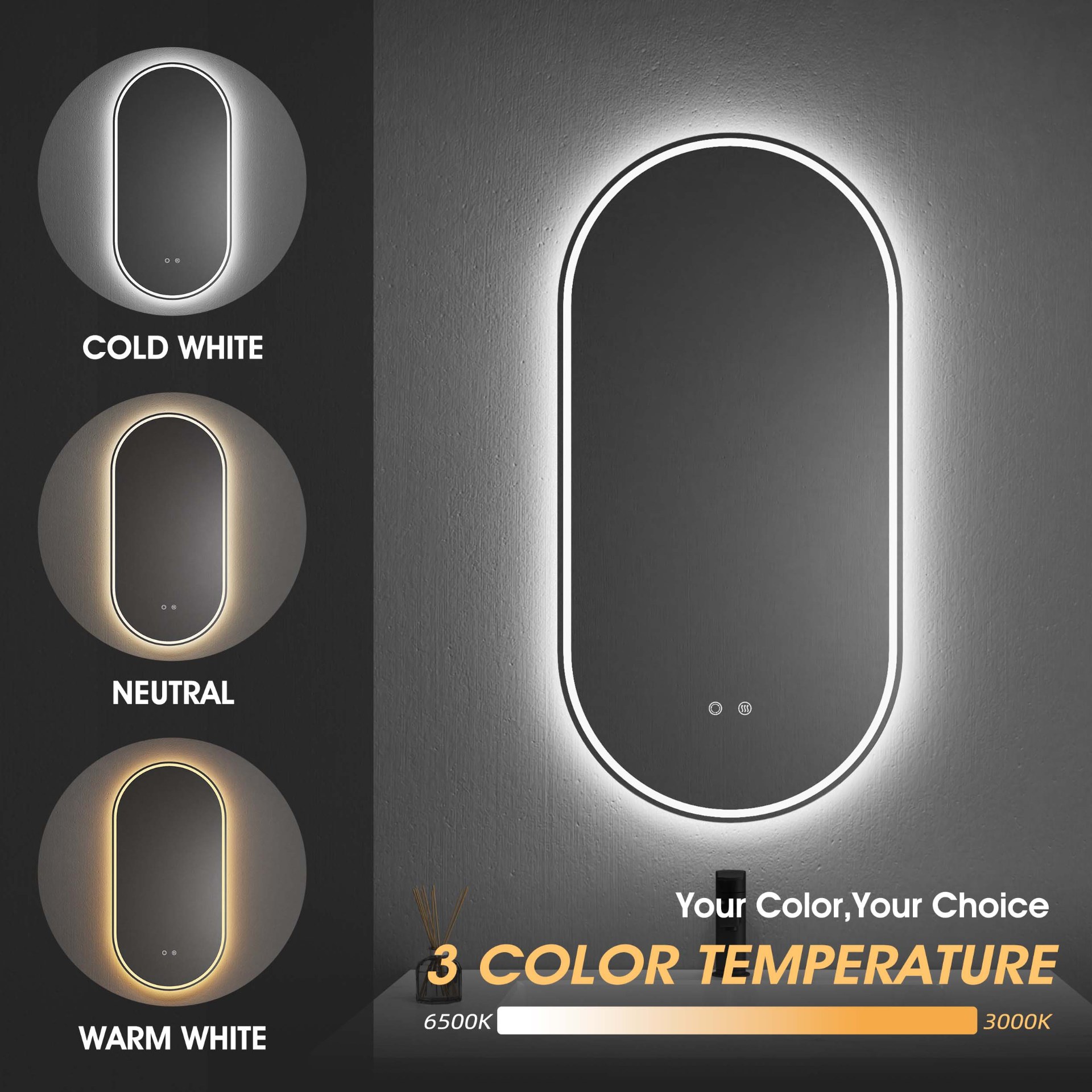 DAPAI 600 x 1000mm LED Oval Bathroom Mirrors