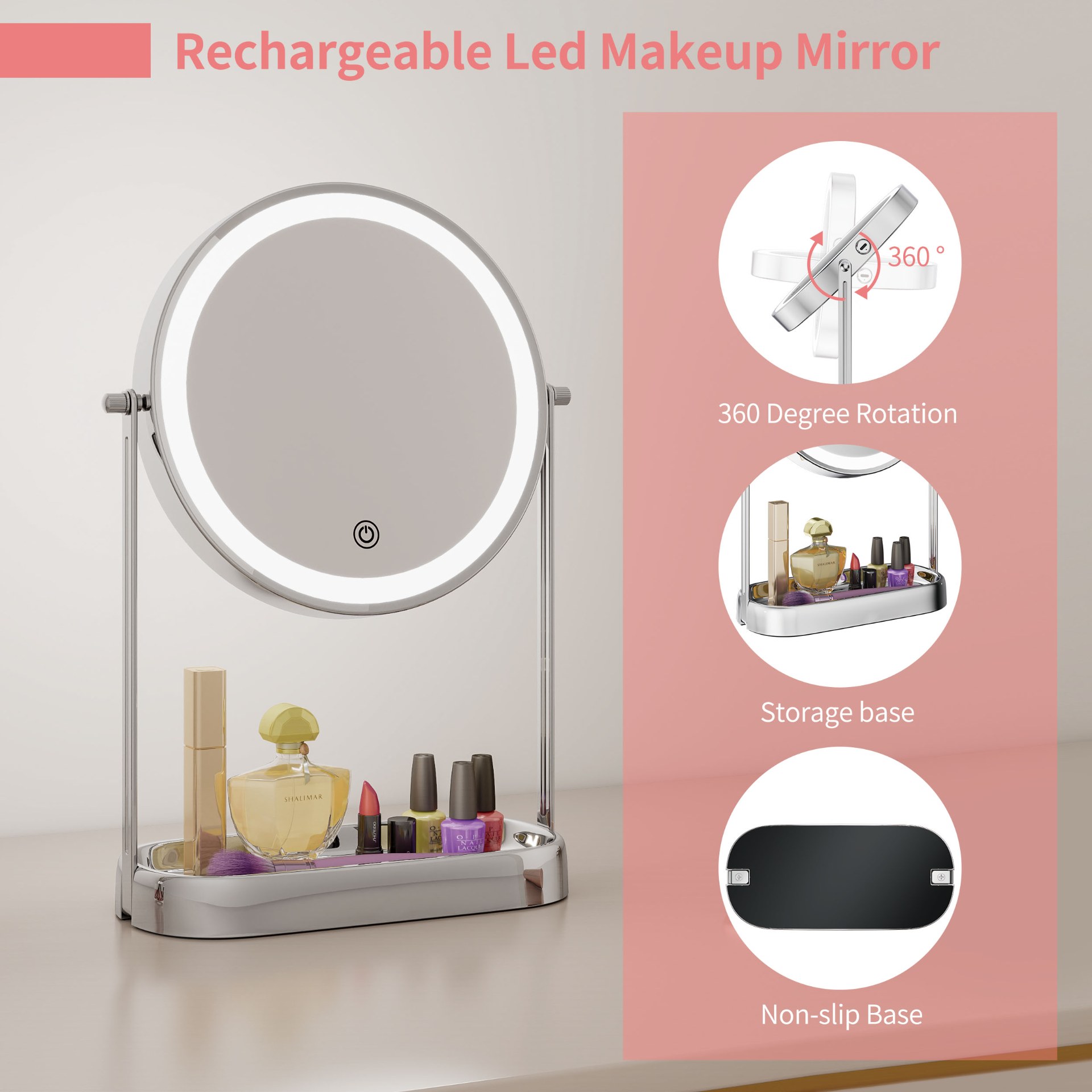 RM413 Double Sided Vanity Mirror With LED Lights - 10X Magnifying ...