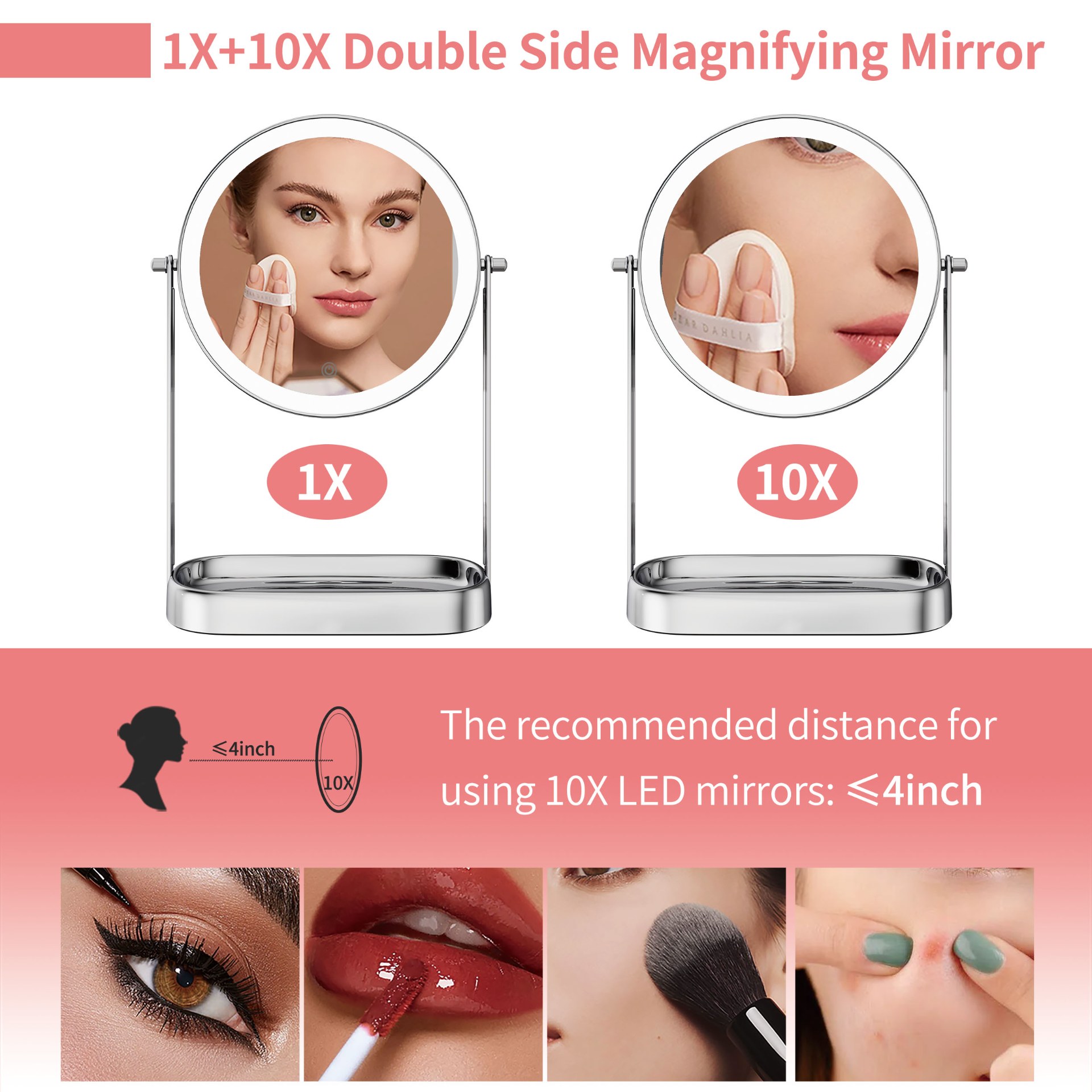 RM413 Double Sided Vanity Mirror With LED Lights - 10X Magnifying ...