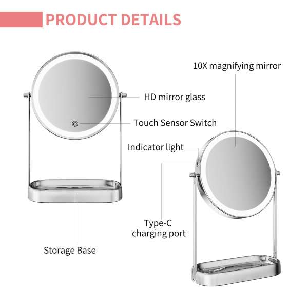 RM413 Double Sided Vanity Mirror With LED Lights - 10X Magnifying ...