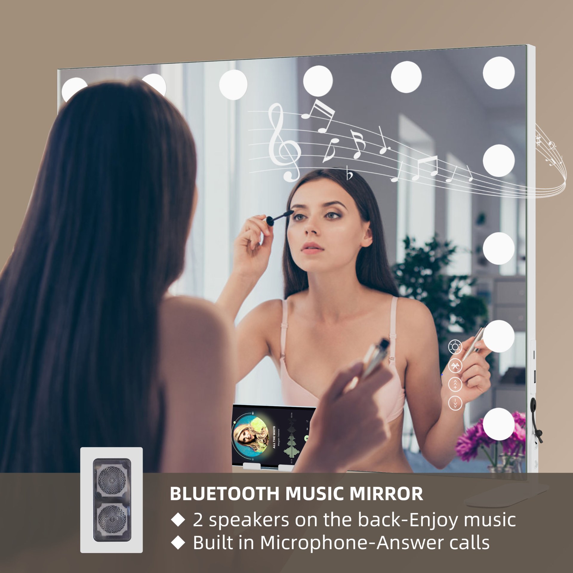 hollywood Vanity Mirror DP357-S with Bluetooth Speakers | DAPAI Mirror
