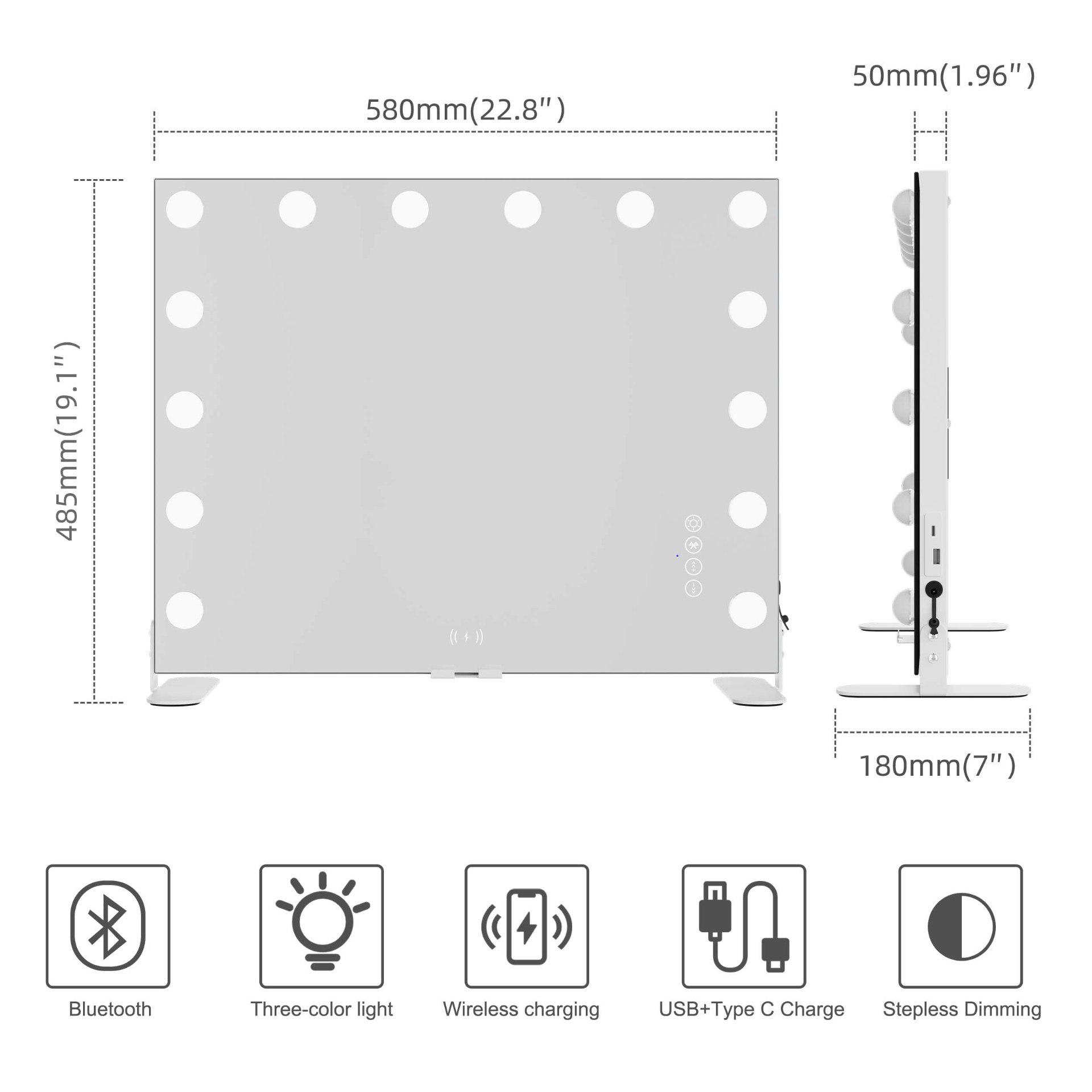 hollywood Vanity Mirror DP357-S with Bluetooth Speakers | DAPAI Mirror