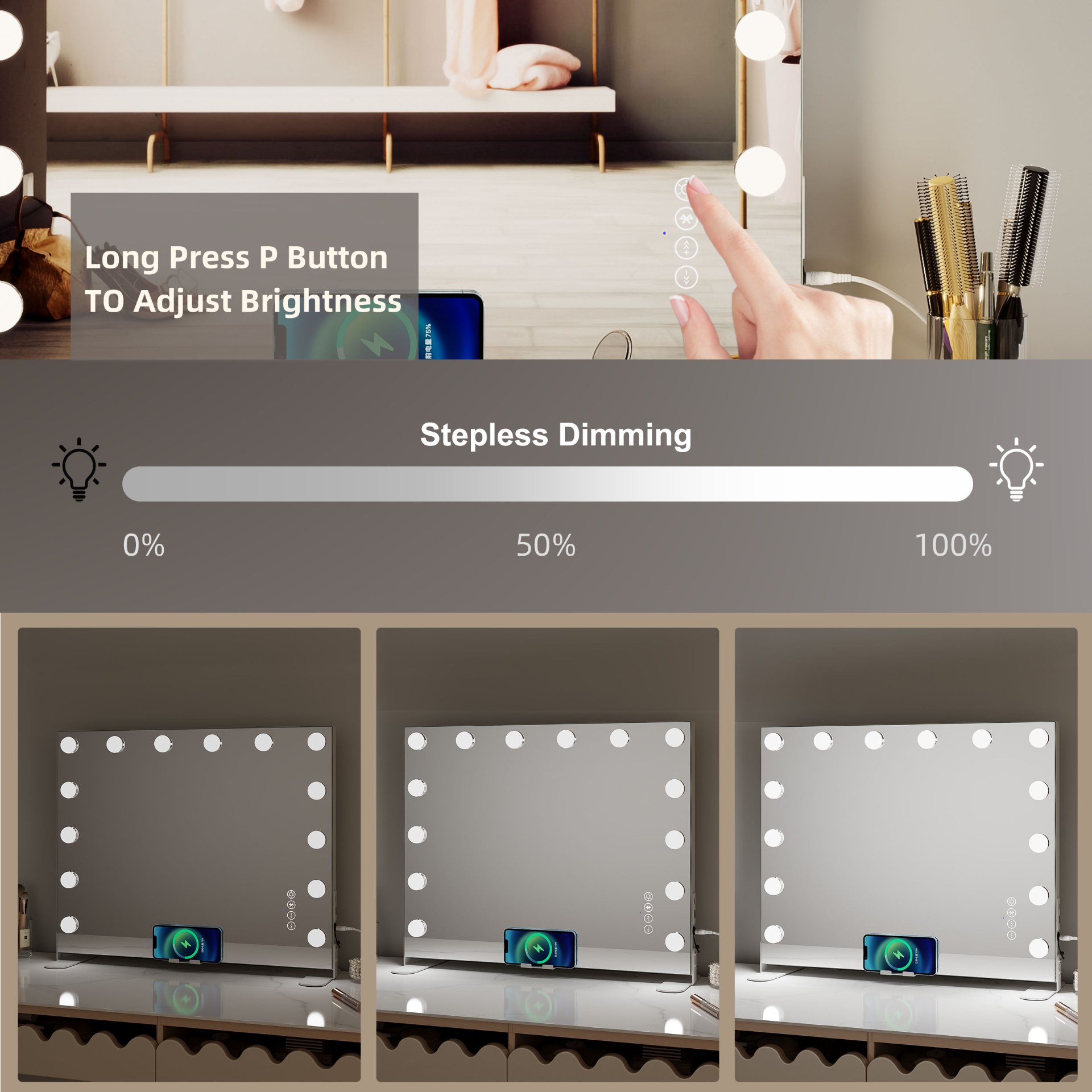 hollywood Vanity Mirror DP357-S with Bluetooth Speakers | DAPAI Mirror